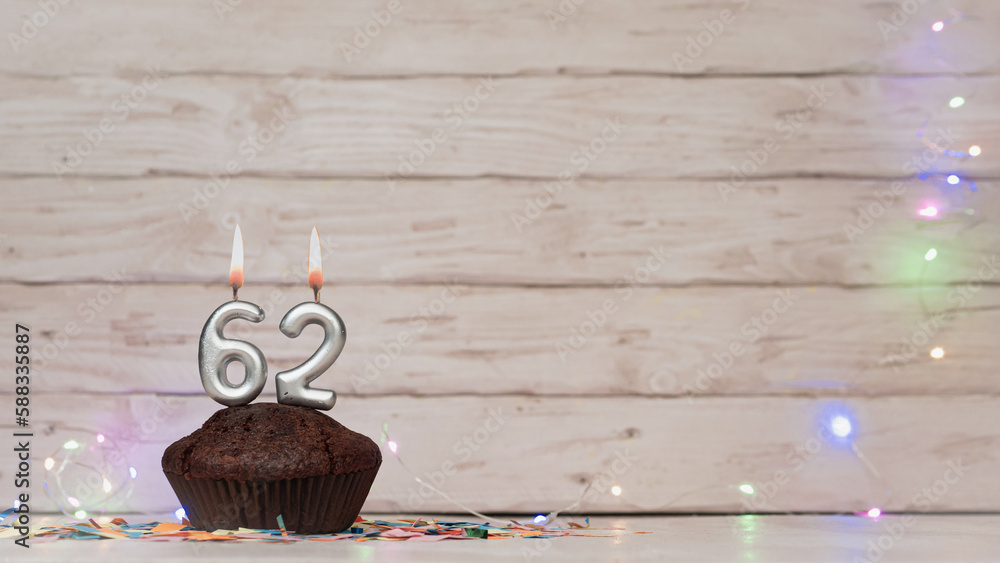 Festive card Happy Birthday with number of burning candles. Beautiful ...