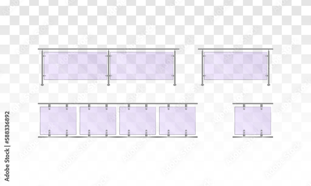 Glass railing on a white background. Section of glass fences with metal ...