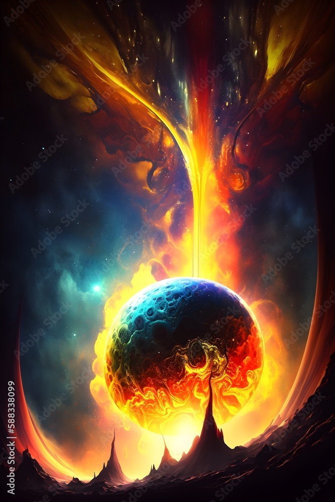 Planet explosion. Earth destruction. Meteor disaster. Planet earth ...