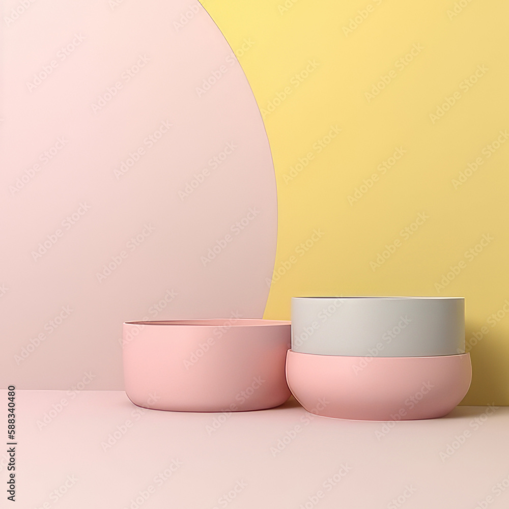 3D yellow and pink background with podium and geometric model for ...