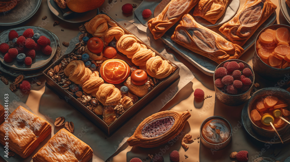 ภาพประกอบสต็อก AI illustration with a table topped with lots of ...