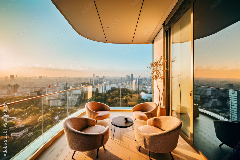 Balcony of a high-rise luxury tower apartment, Generative AI Stock ...