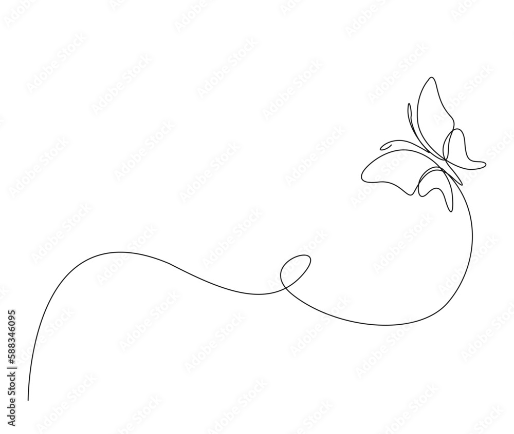 Continuous one line drawing of butterfly. Simple flying butterfly line ...