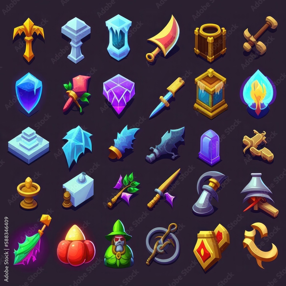 object rpg 2d game icons ai generated Stock Illustration | Adobe Stock