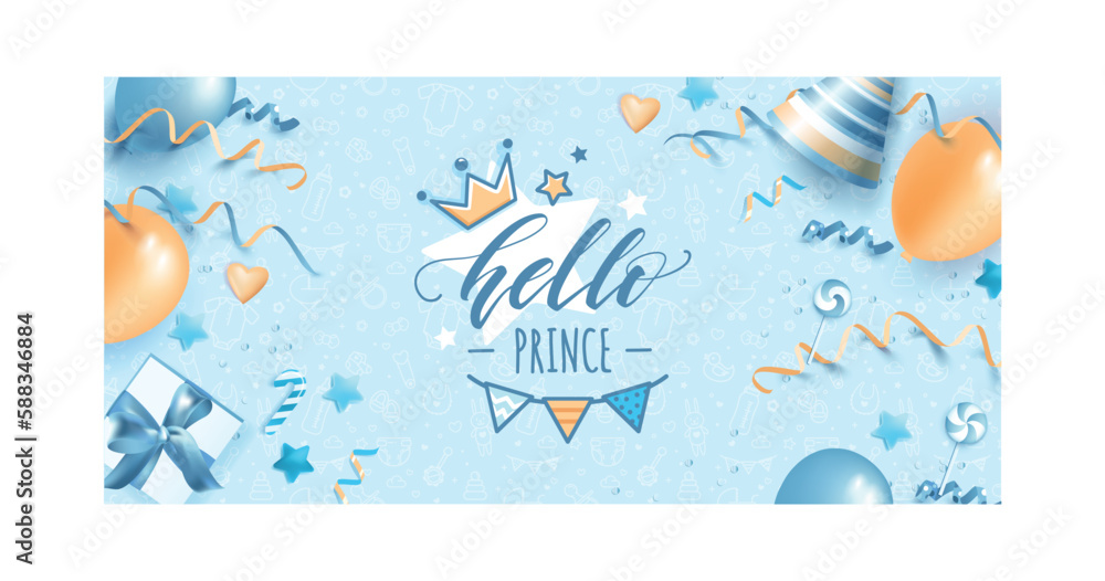 Welcome little king vector poster with calligraphic composition, crown ...