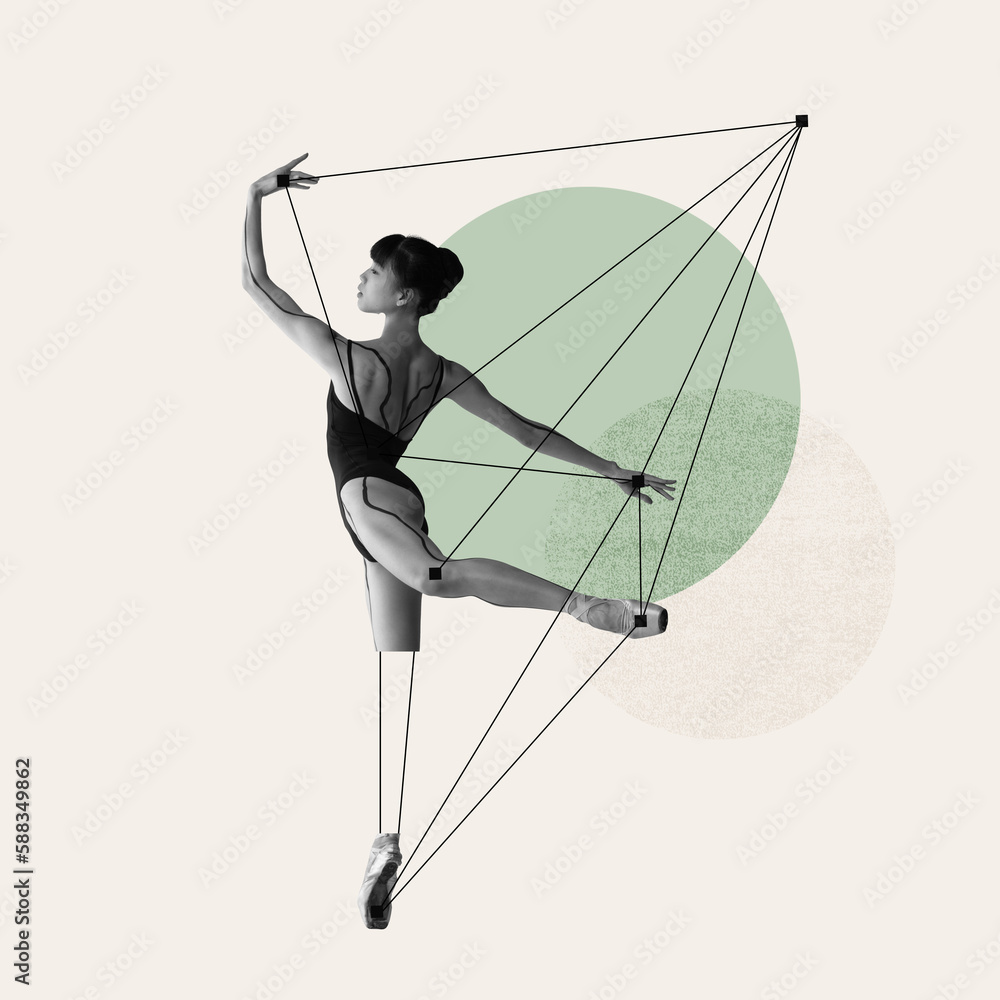 Professional dancer, ballerina making creative performance over pastel ...