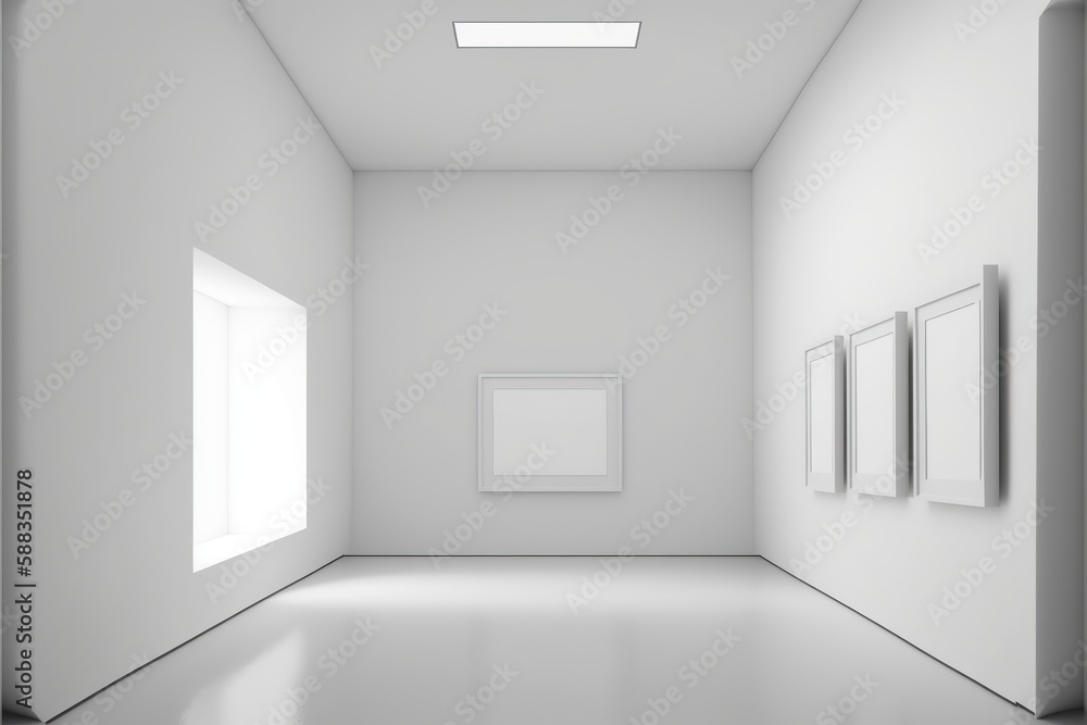 Minimalistic interior design with plain white room of museum or gallery ...