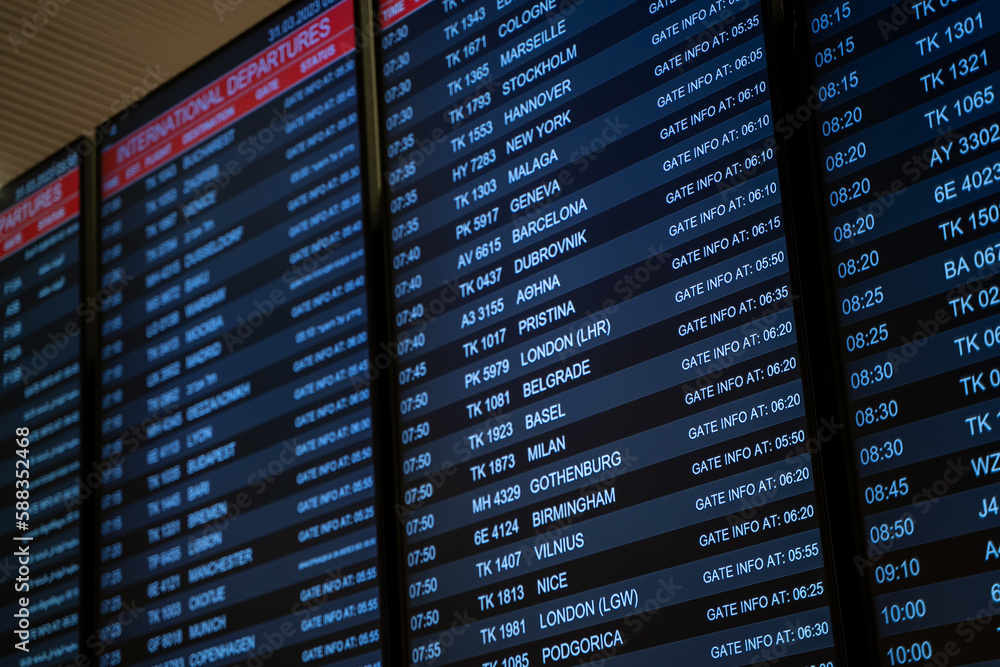 Flight time table schedule for international flights in airport Stock ...