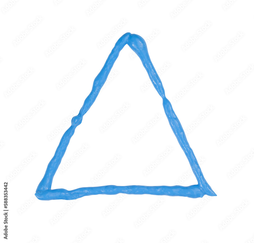 Blue outline of a triangle made of paint squeezed from a tube. Outline ...