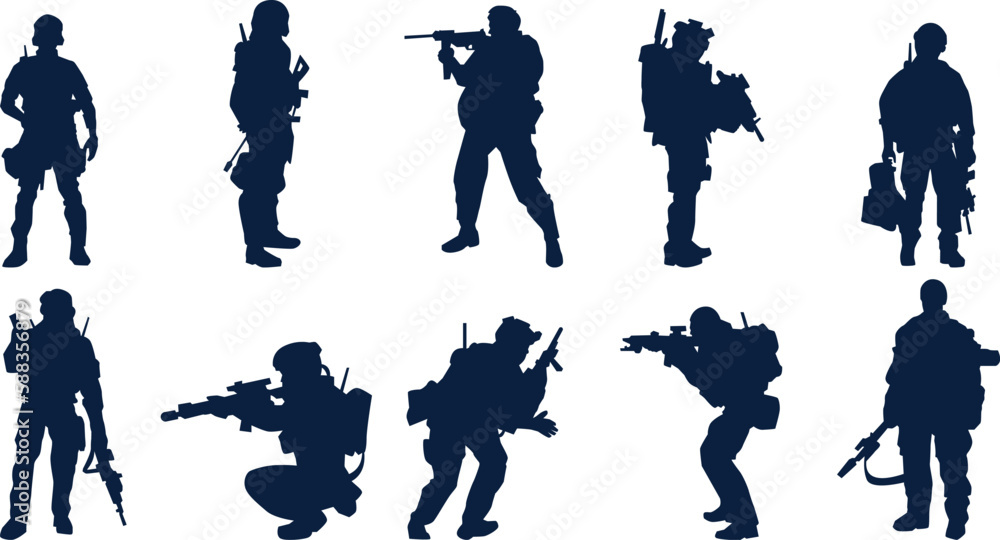 army soldier silhouette set of people silhouettes Stock Vector | Adobe ...