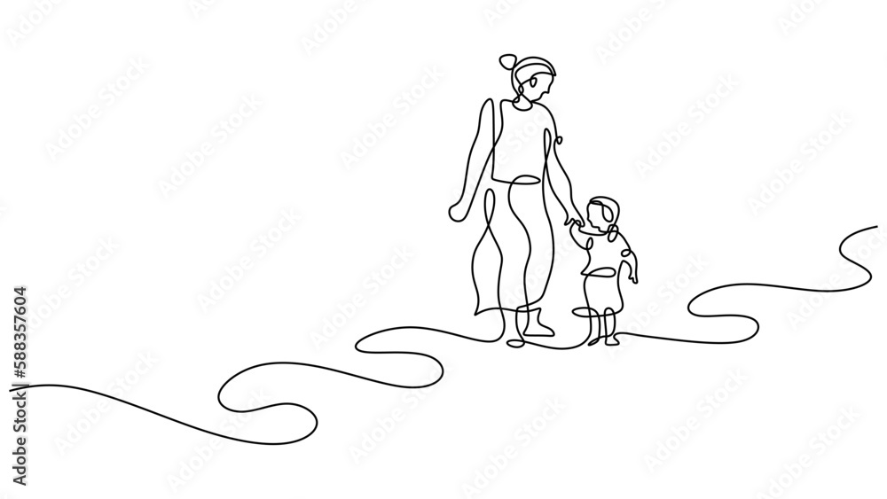 Mothers day vector banner minimalist, mother holding her daughter ...