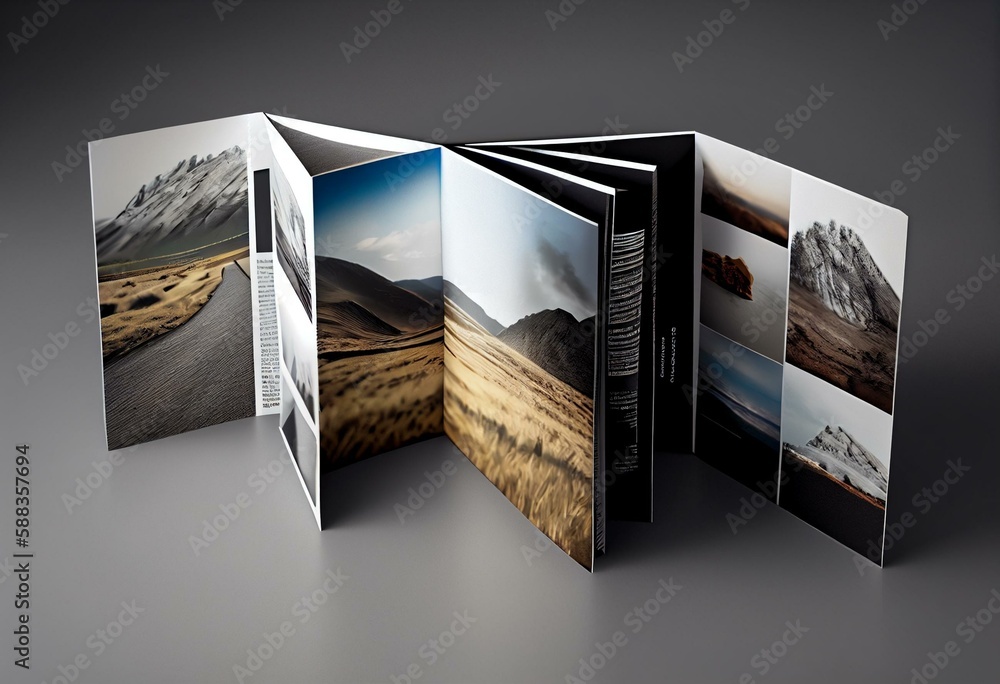 Horizontal pages accordion or zigzag fold brochure mock up on white ...