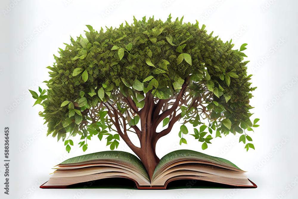 Growing tree with green leaves from an open book. Generative Ai Stock ...