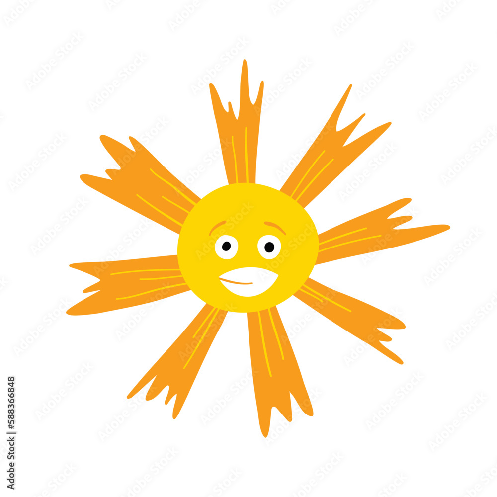 Cartoon Color Character Sun Icon Sunlight or Warm Concept Flat Design Style. Vector illustration ...