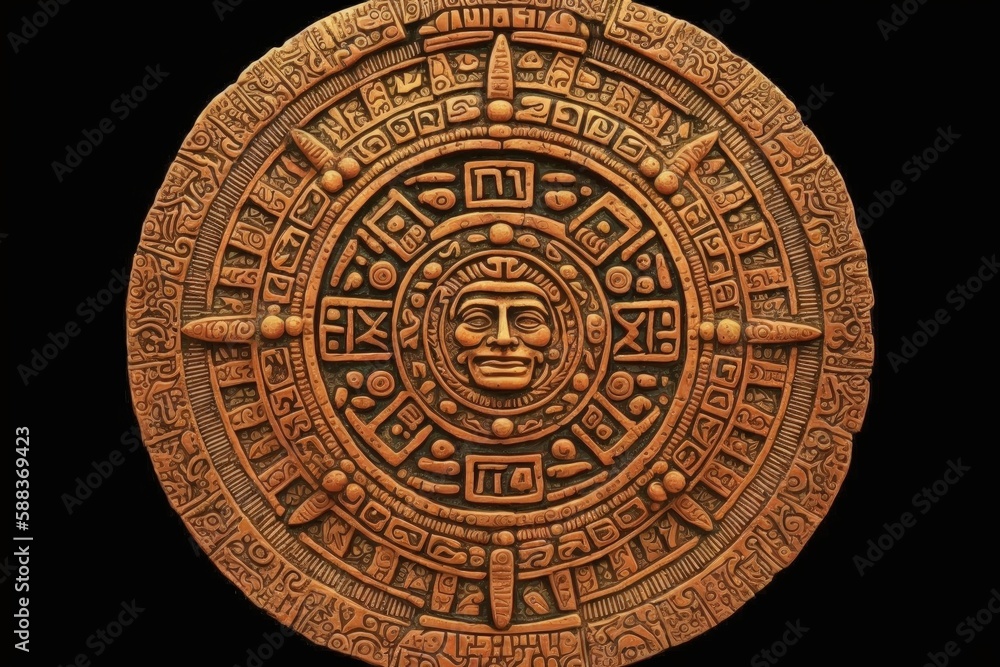 Aztec round sun stone created with Generative AI Stock Illustration ...
