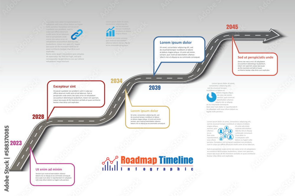 Business roadmap timeline infographic template with pointers designed ...
