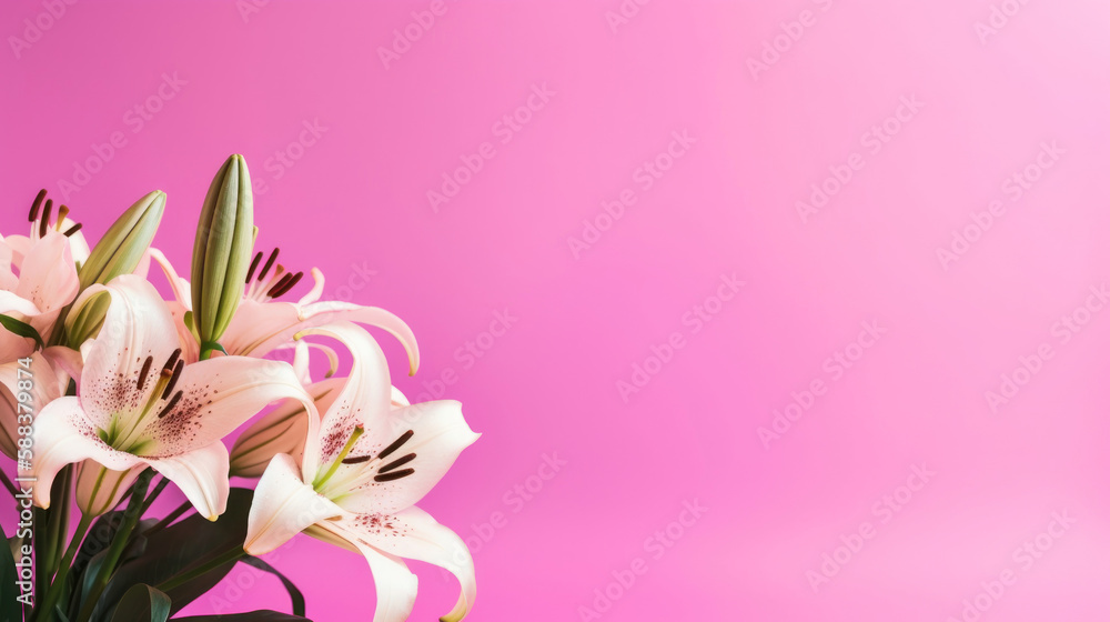 Lilies Flowers spring summer Minimalism Background with empty copy ...