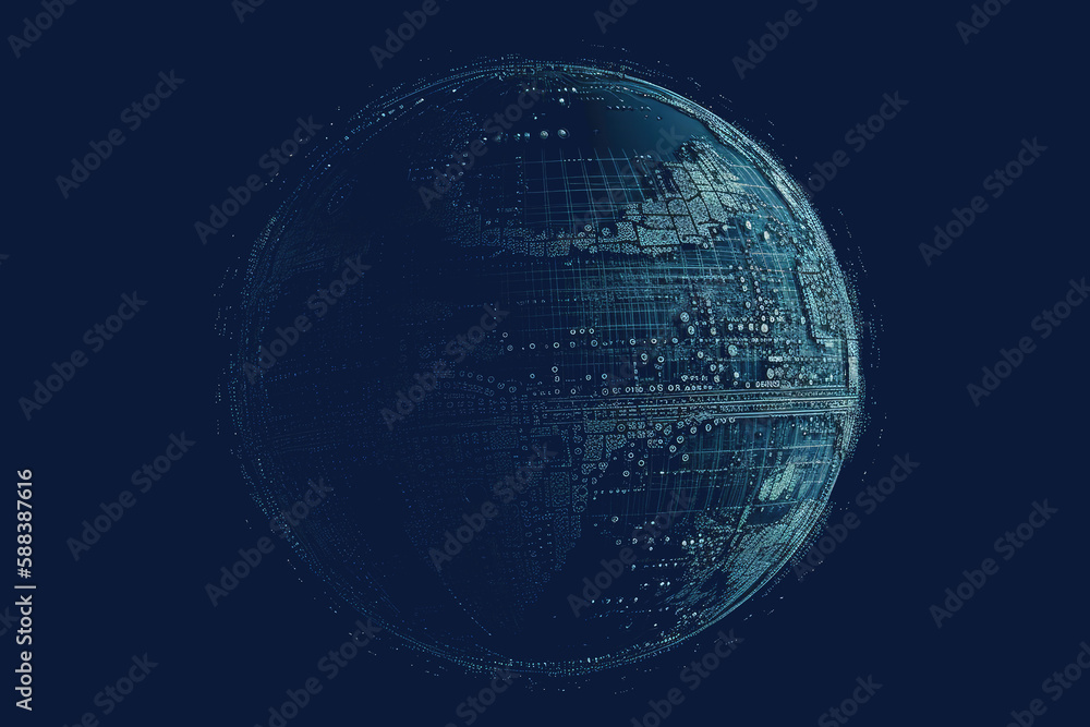 ASCII Art style Illustration of planet over blue background. Generative ...