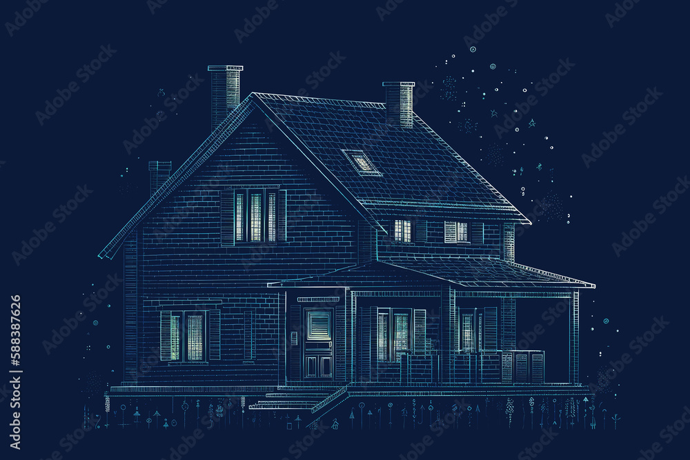 ASCII Art style Illustration of house over blue background. Generative ...