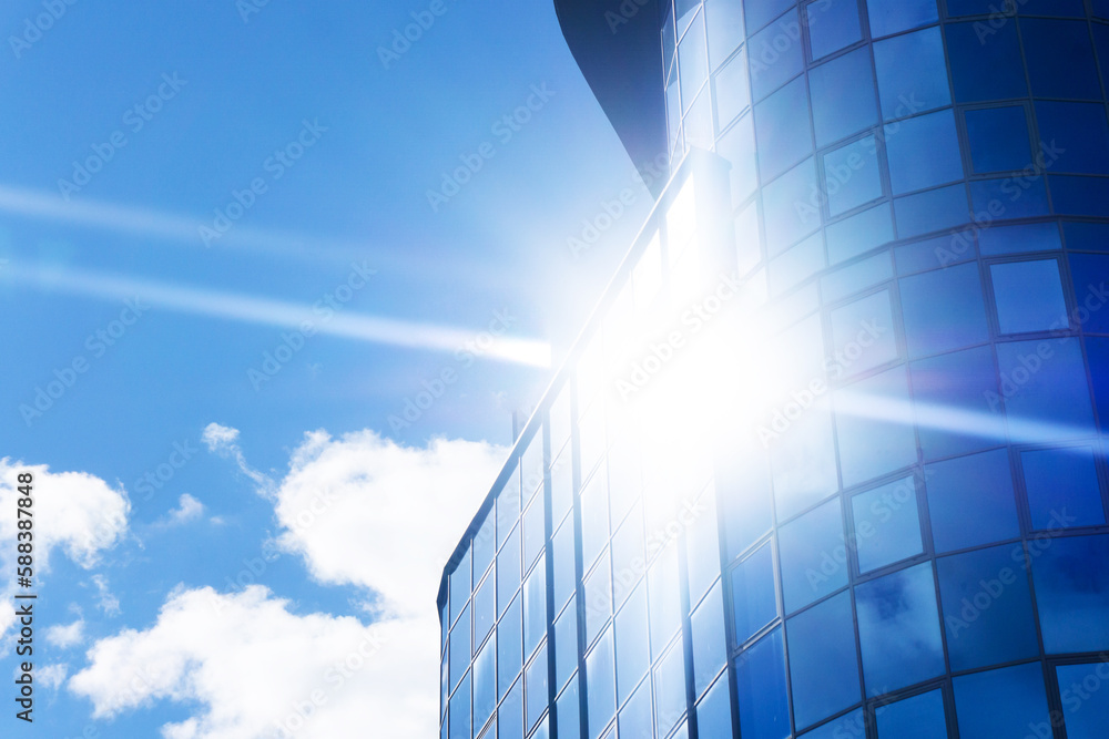 Blue glass background. Office block texture. Glass skyscraper ...