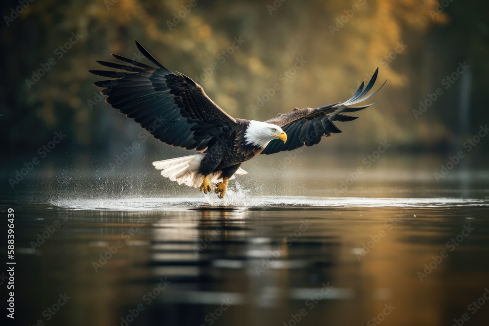 Bald Eagle Flying and Hunting Over Water, high quality generative ai ...