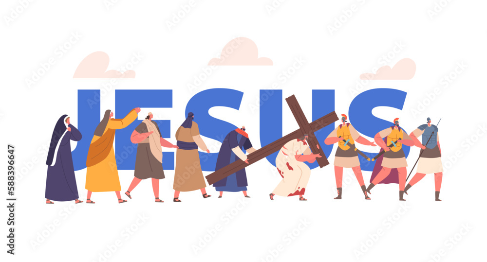 Jesus Crucifixion Concept. Christ Carrying A Cross, Symbol Of His ...