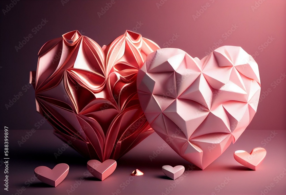 Corazones en 3d con fondo rosa. Recurso gráfico para San Valentín o el ...