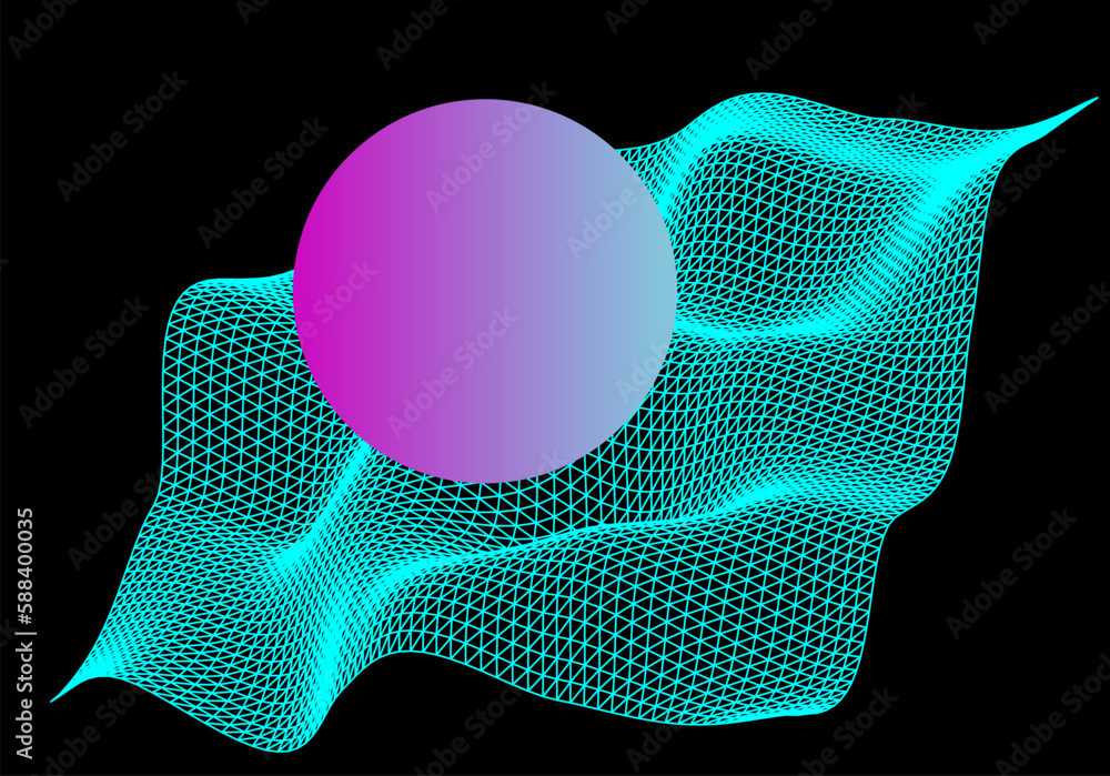 Sci-fi vaporwave 3D landscape made of a polygonal distorted grid ...