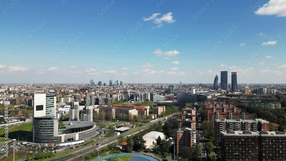 Italy , Milan 2023 - drone aerial view from Montagnetta di San Siro of ...