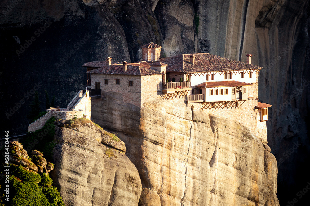 Rousanou Monastery on a monolithic pillar in Meteora, Pindos Mountains ...