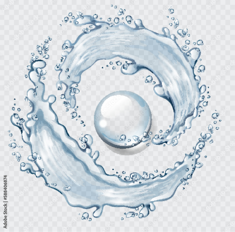 Transparent realistic vector water round splash and drop on light ...
