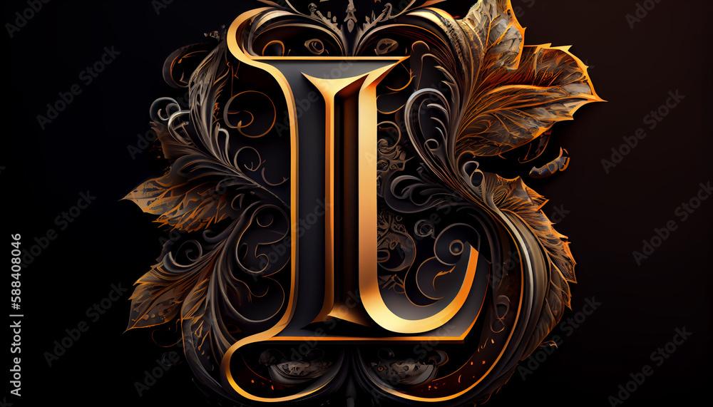 Capital letter L ateampunk alphabet in gold and black colour created ...