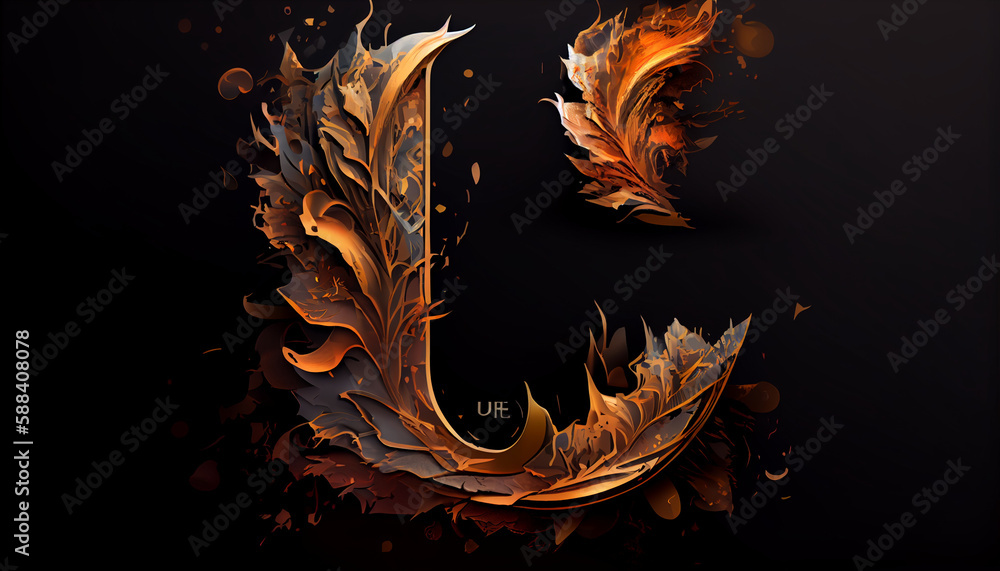 Capital letter L ateampunk alphabet in gold and black colour created ...