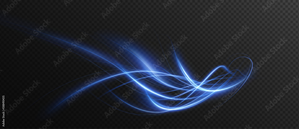 Luminous blue wavy line png of light on a transparent background. Neon ...