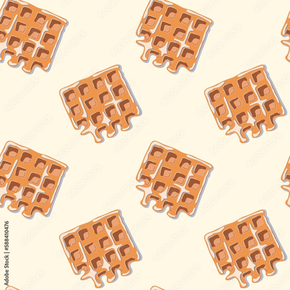 Yellow Belgian waffles seamless pattern for print design. Cartoon ...