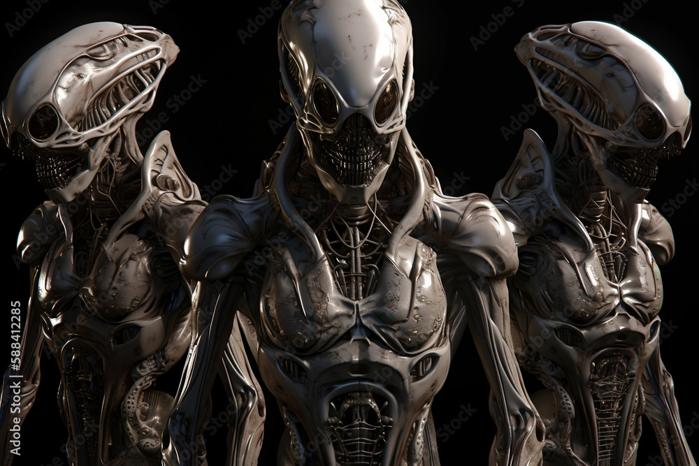 scary alien armor, sci-fi alien armor, group of 3 aliens, cyber alien ...