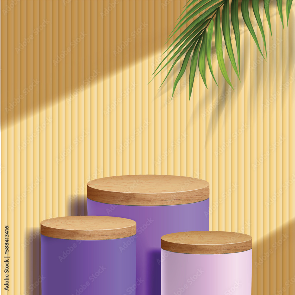 Background for product scene. Wooden and purple product display podium ...