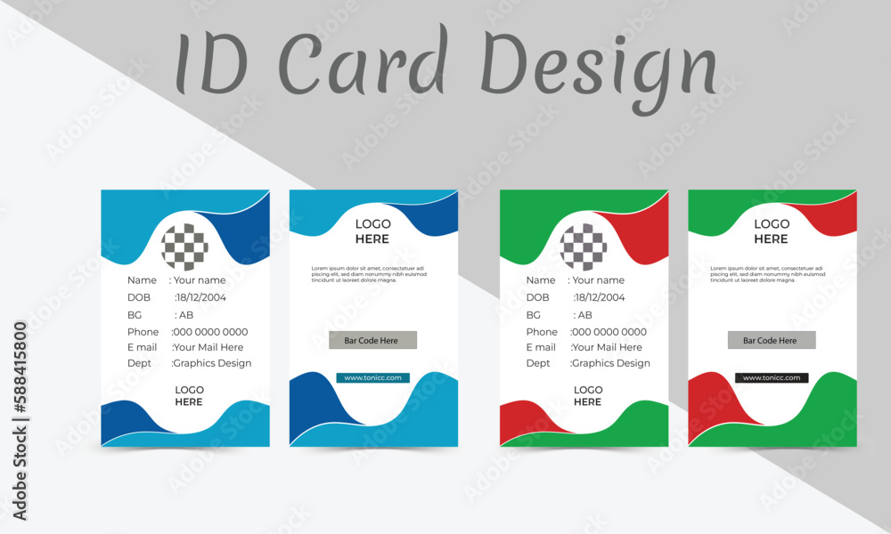 Creative and clean ID card template. 2 Sided ID card template with Blue ...
