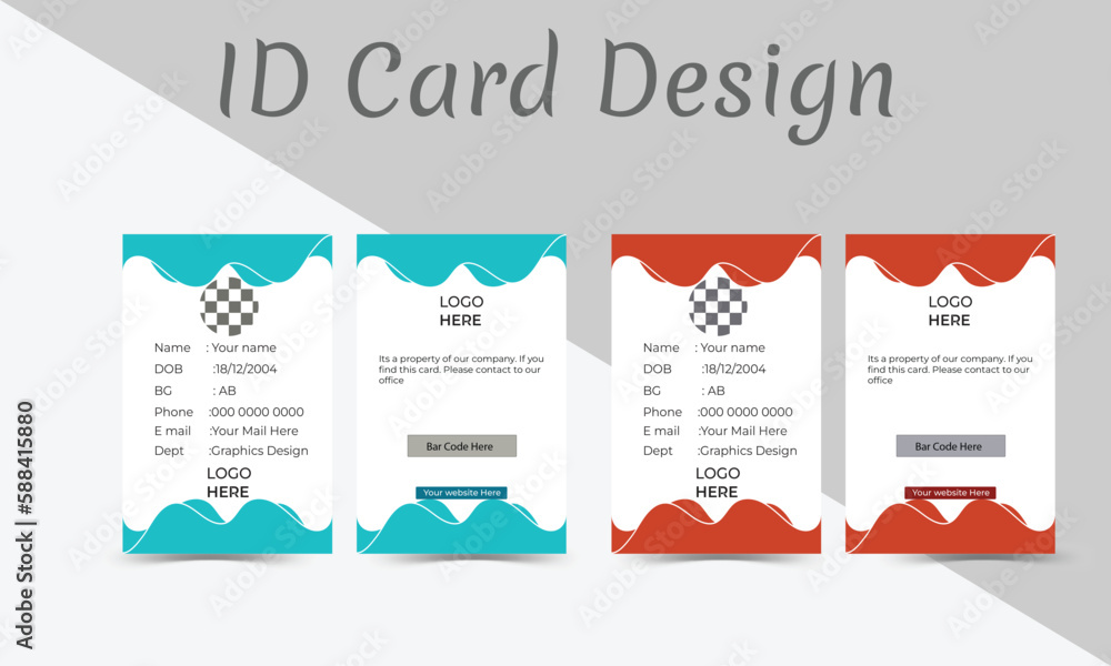 Creative and clean ID card template. 2 Sided ID card template with Blue ...
