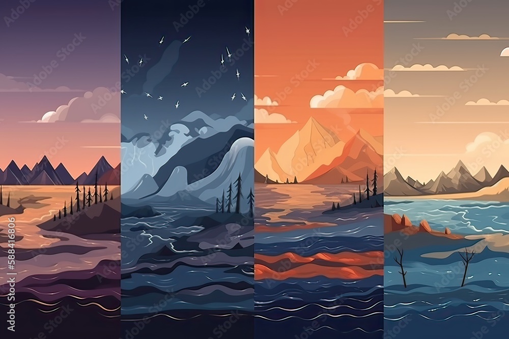 Illustration showing climate change on earth. Globe, landscape and natural disasters. Global ...