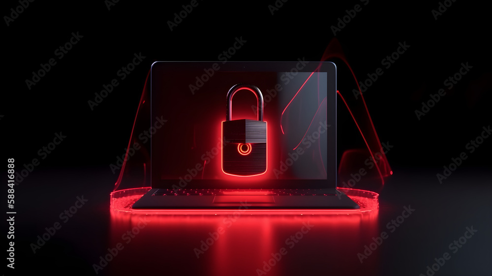 Red laptop, Shield, Lock, Cybersecurity, Online Security, Computer ...