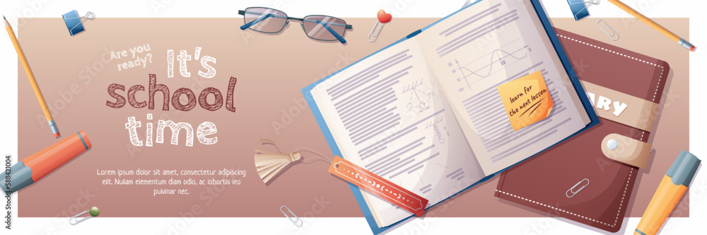 Horizontal banner back to school with school subjects and elements ...