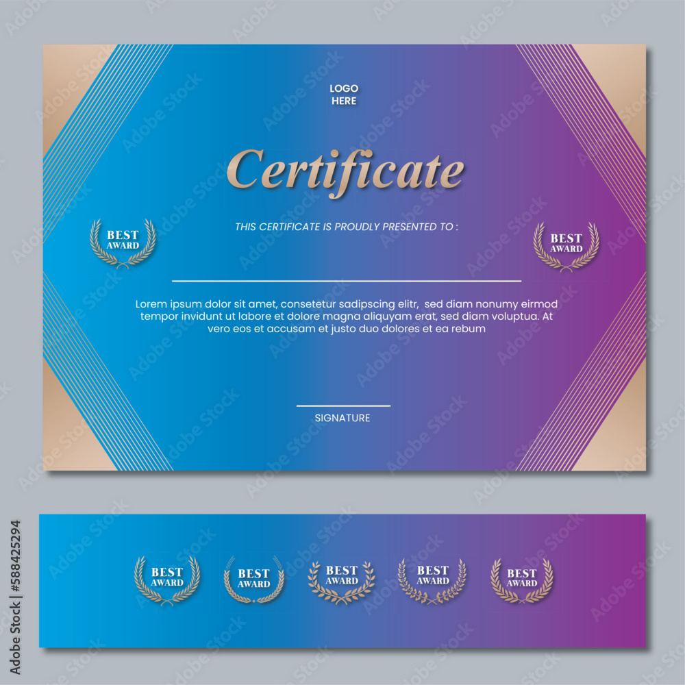 Simple modern certificate template design lanscape gradient blue purple ...