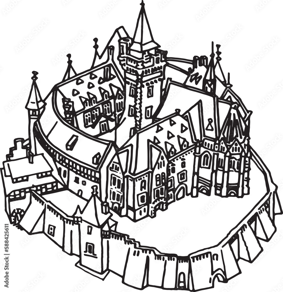Castle of Germany, graphical sketch of Wernigerode Castle isolated on ...