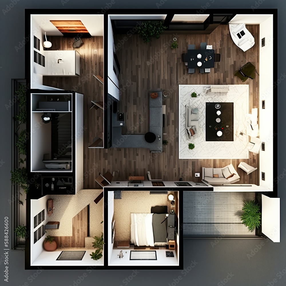 3D Isometric interior home plan room cute set design isolate on white ...