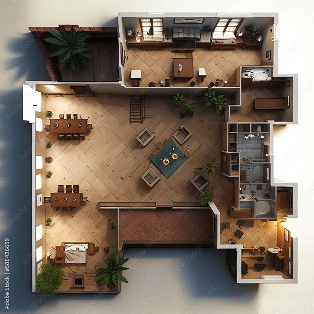 3D Isometric interior home plan room cute set design isolate on white ...