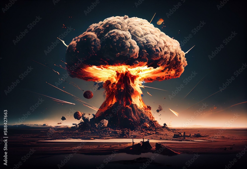 It's the end of the world as we know it. Explosion of atomic bomb on Earth as seen from outer ...