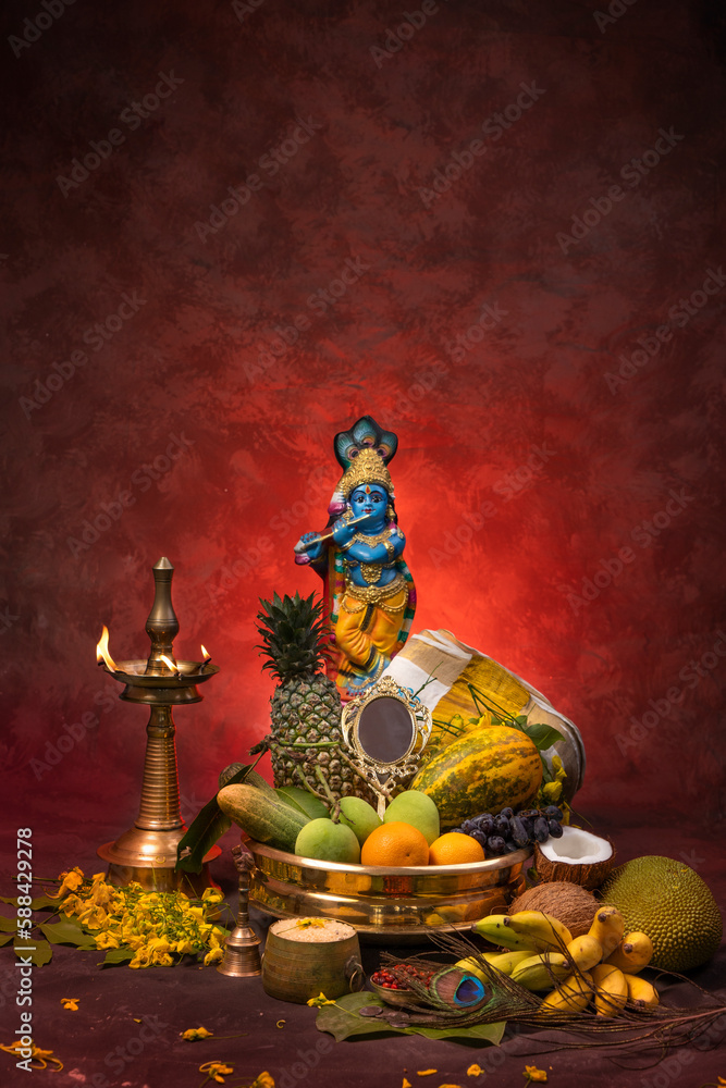 Vishu kani background with copy space for greeting text Stock Photo ...