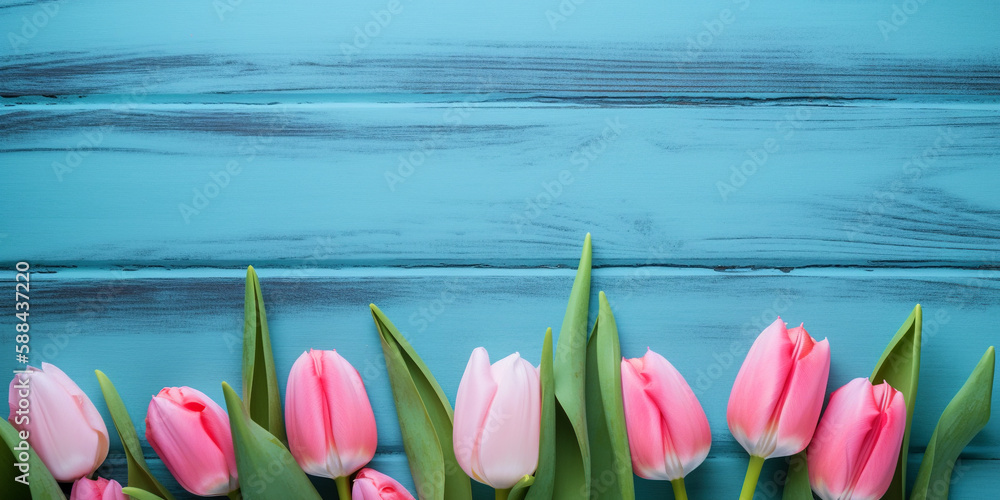 Tulip border with copy space. Beautiful frame composition of spring ...