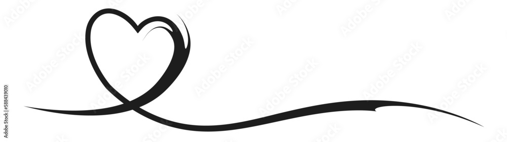 Black hand drawn heart symbol line art banner panorama illustration ...